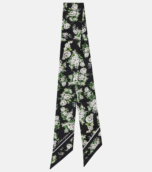 Dolce & Gabbana Floral Silk Twill Scarf - Black