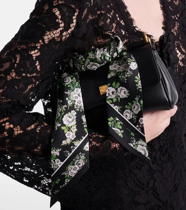 Dolce & Gabbana Floral Silk Twill Scarf - Black