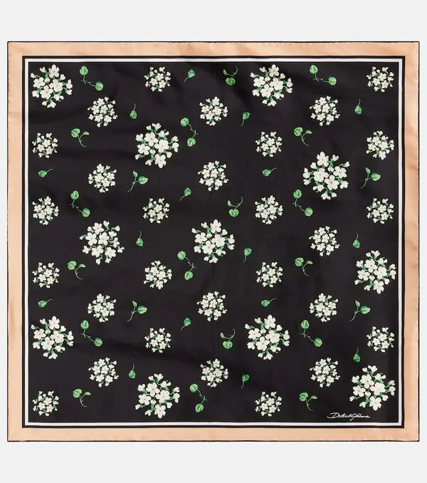 Dolce & Gabbana Floral Silk Twill Scarf - Black