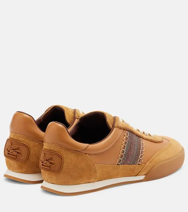 Etro Pegaso Suede-trimmed Leather Sneakers