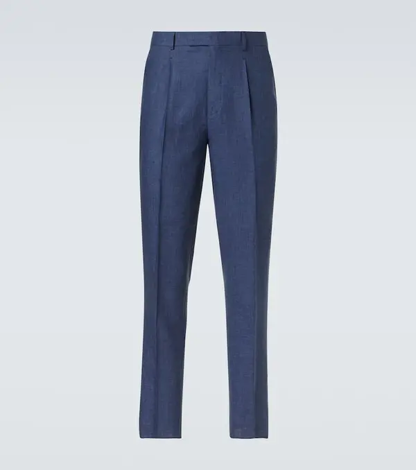 Zegna Slim Fit Linen Trousers - Blue