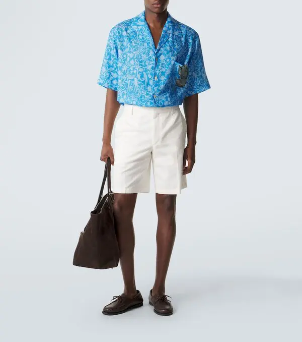 Kiton Printed Linen Bowling Shirt - Blue