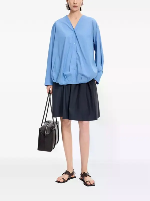JNBY V-neck Blouse With Button Cuffs And Elasticated Hem - Blue