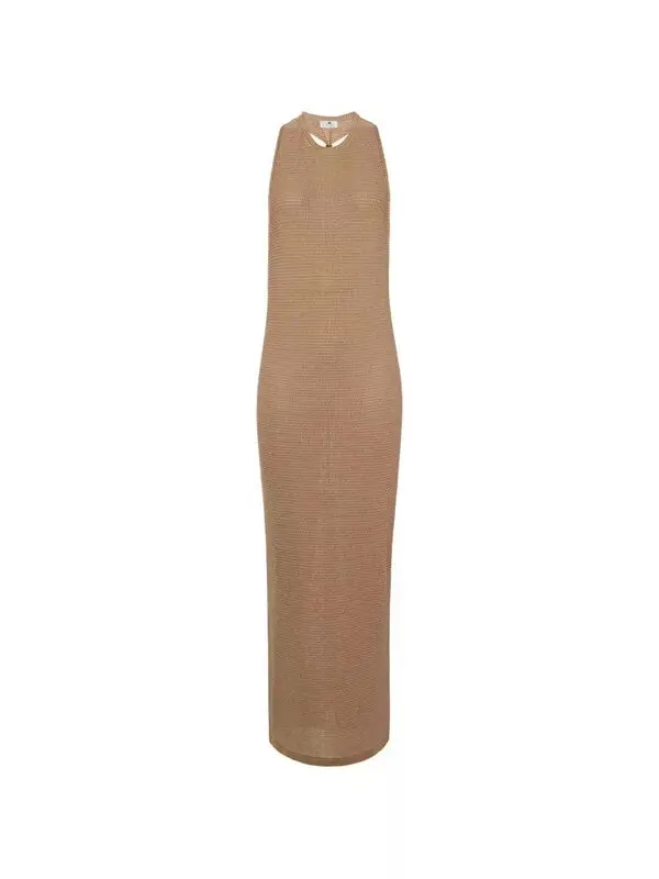Elisabetta Franchi Knit Dress With Jewel Twisted Necklace - Neutrals