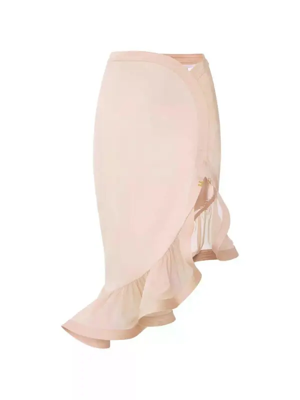 Elisabetta Franchi Satin And Crêpe Skirt With Tulle Ruffle - Neutrals
