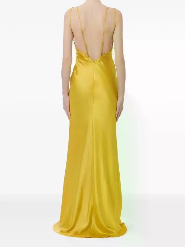 Elisabetta Franchi V-neck Spaghetti Strap Satin Evening Dress
