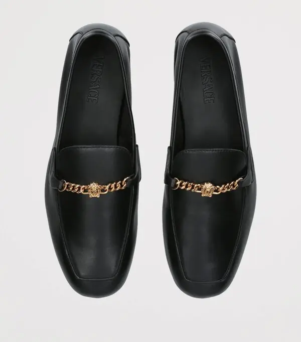 Versace Leather Medusa Chain Loafers