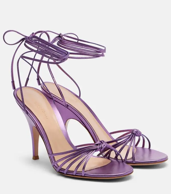 GIANVITO ROSSI Metallic Leather Lace-up Sandals - Purple