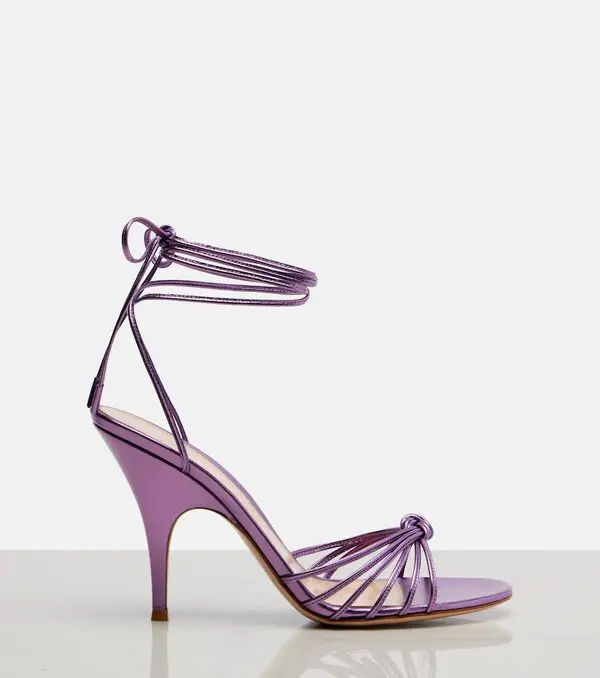 GIANVITO ROSSI Metallic Leather Lace-up Sandals - Purple