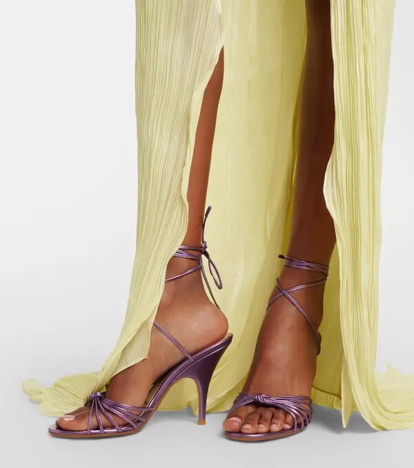 GIANVITO ROSSI Metallic Leather Lace-up Sandals - Purple