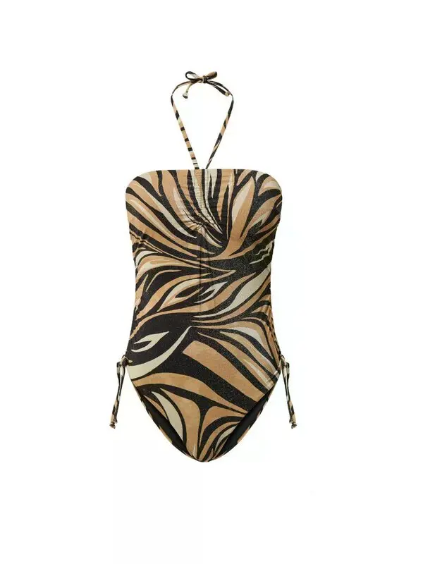 TWINSET Zebra-print Lurex Bandeau One-piece Swimsuit - Black
