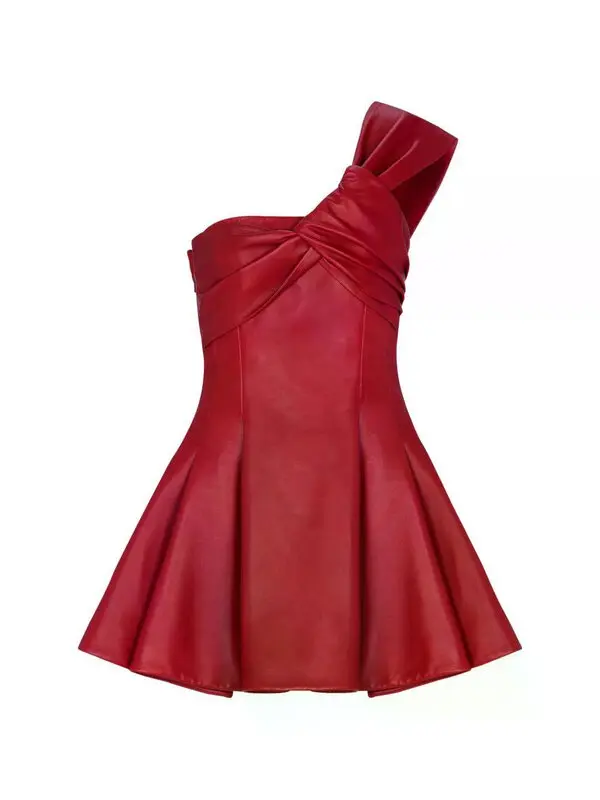 Balmain One-shoulder Leather Mini Dress - Red