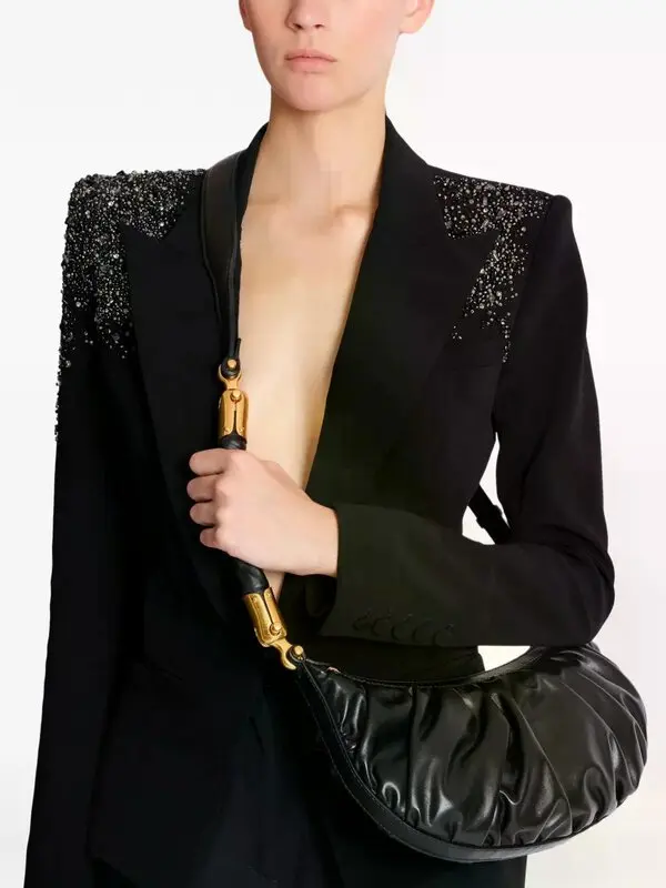 Balmain Ruched Shoulder Bag - Black