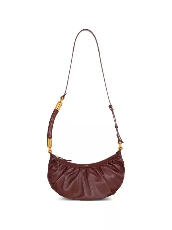 Balmain Ruched Leather Shoulder Bag - Brown