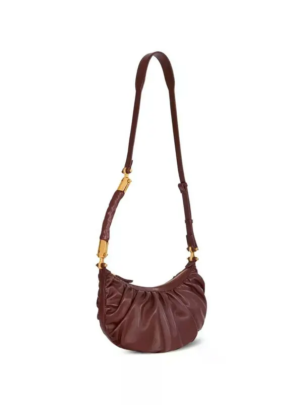 Balmain Ruched Leather Shoulder Bag - Brown