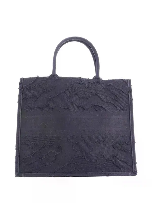 Dior Book Camouflage Embroidered Canvas Large Tote Bag - Black