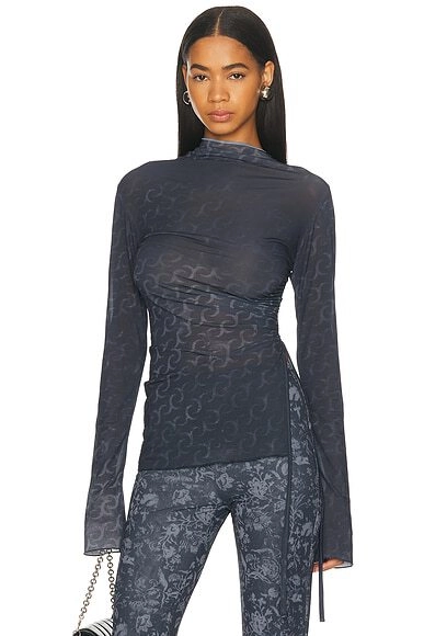 JADE CROPPER Side Slit Mesh Top - Grey