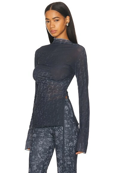 JADE CROPPER Side Slit Mesh Top - Grey