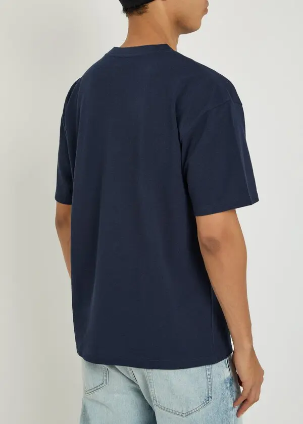 Saint Laurent Logo-embroidered Piqué Cotton-blend T-shirt - Blue