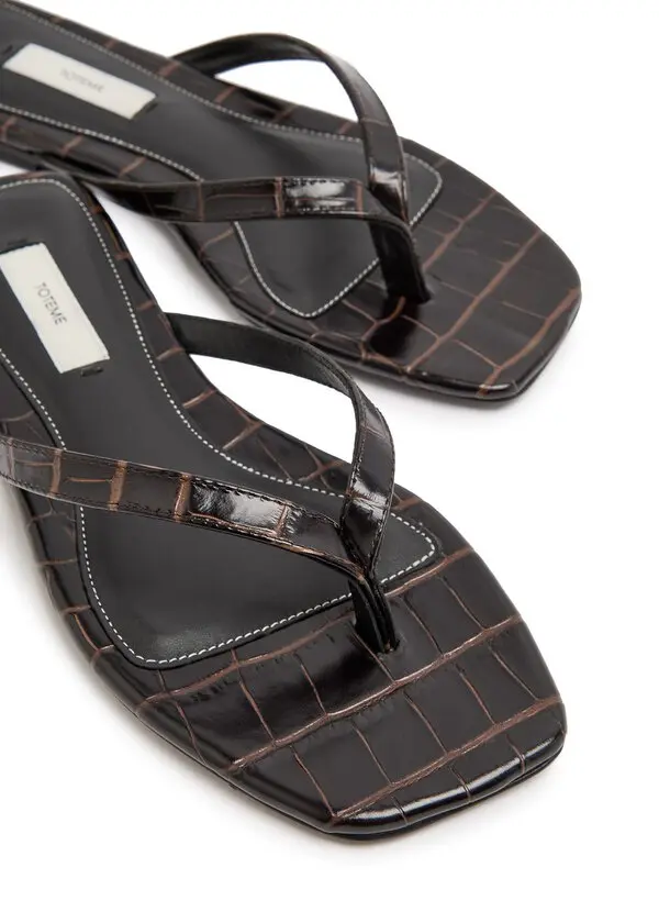 TOTEME Croc Glossed Leather Sandals - Brown