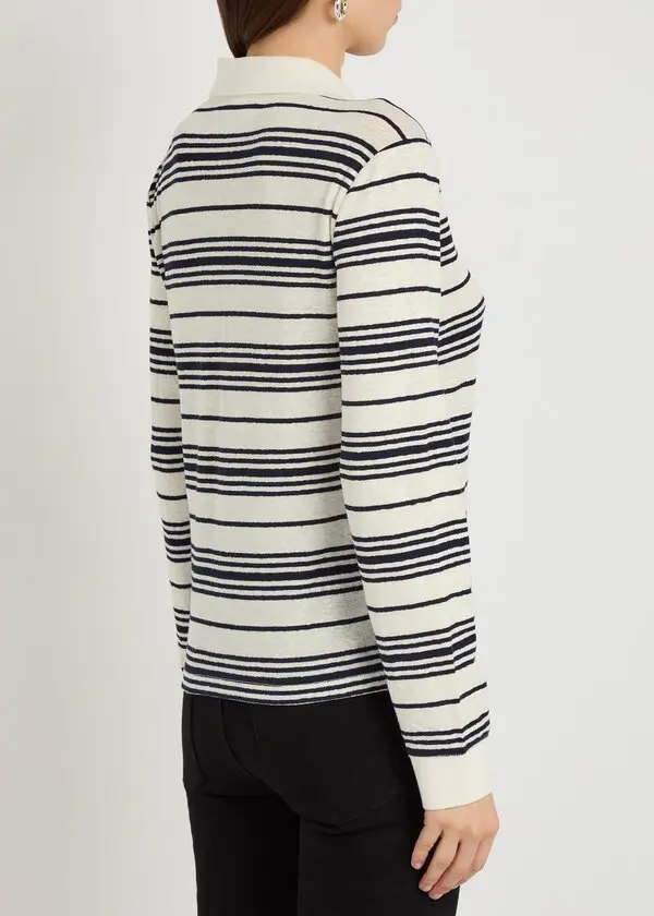 FRAME Striped Linen-blend Polo Top