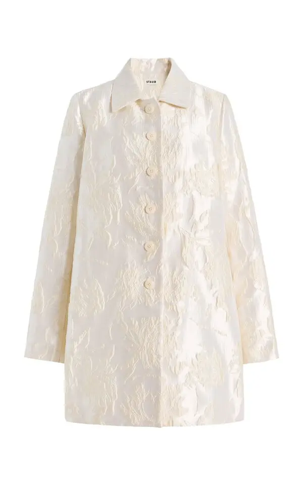 Staud Halton Metallic Floral Jacquard Evening Jacket - Ivory