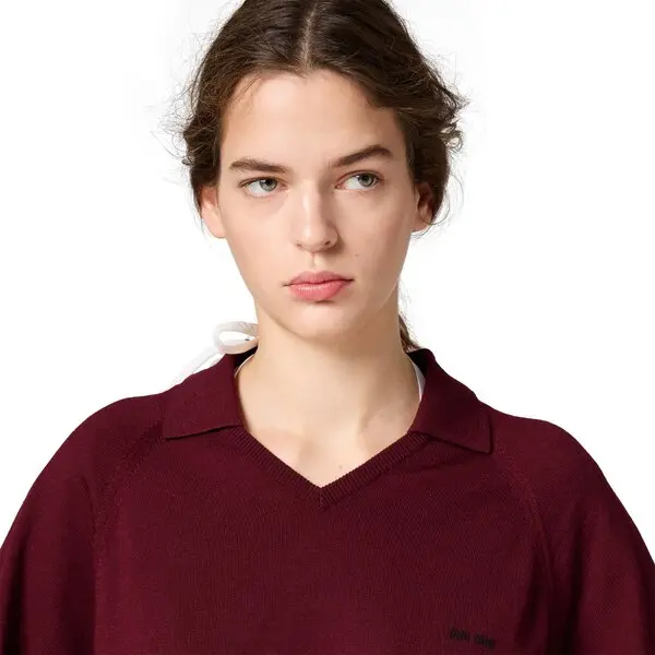 Miu Miu Wool Polo Sweater - Amaranth/black