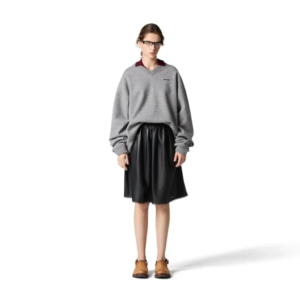 Miu Miu Cashmere & Jersey V-neck Sweater