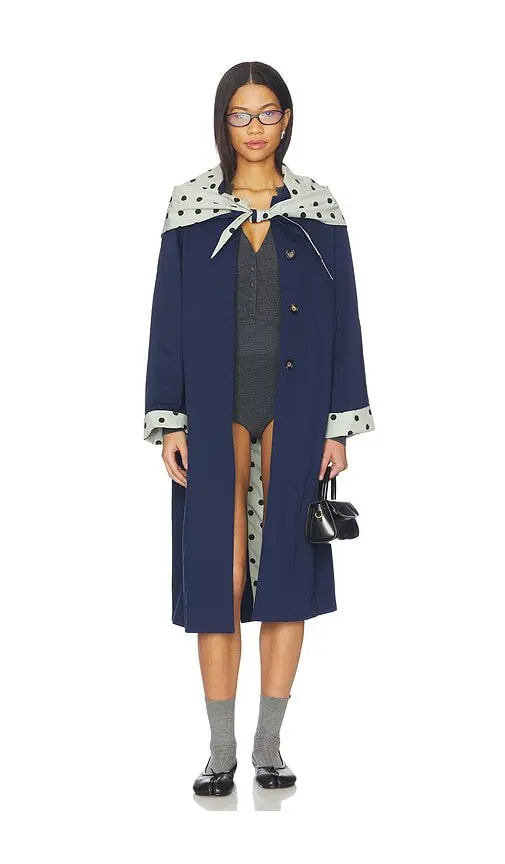 LISA SAYS GAH Trench Coat With Polka Dot Lining And Scarf - Navy
