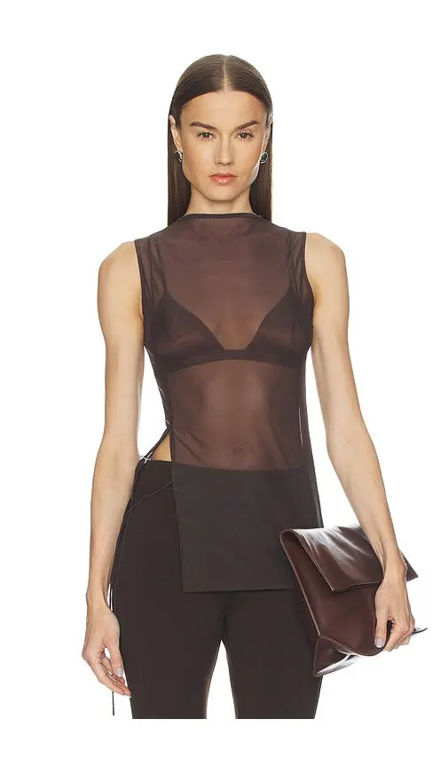 JADE CROPPER Sleeveless Mesh Top - Brown