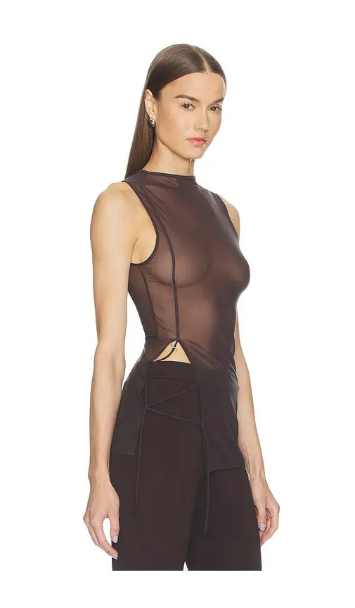 JADE CROPPER Sleeveless Mesh Top - Brown