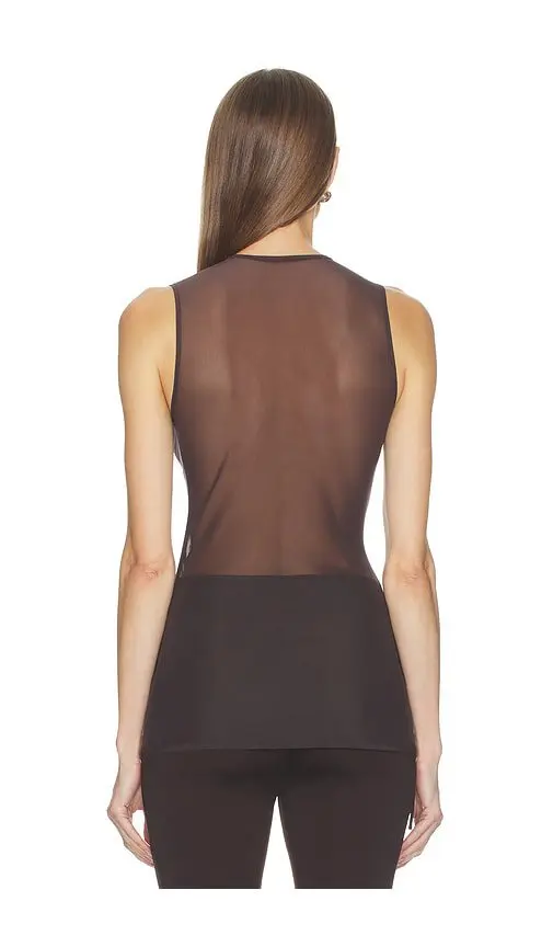 JADE CROPPER Sleeveless Mesh Top - Brown