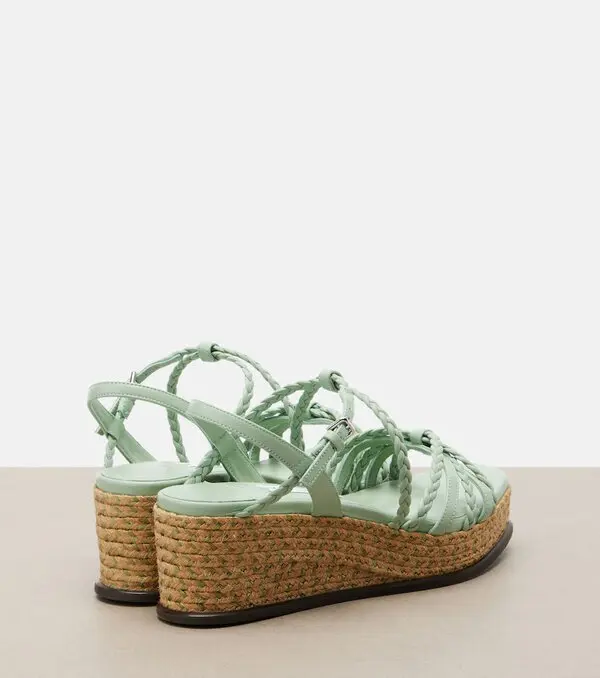 JIMMY CHOO Nyra Braided Leather Espadrille Wedges - Green