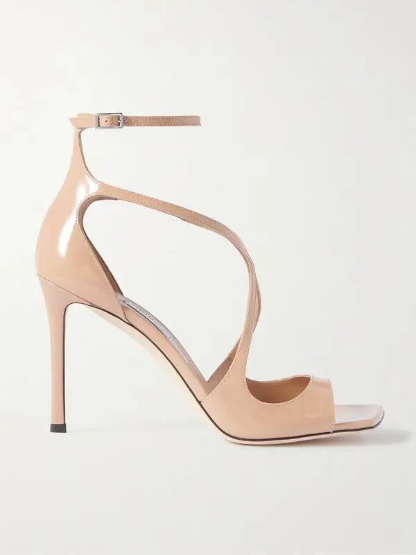 JIMMY CHOO Azia 95 Patent Leather Sandals - Neutrals
