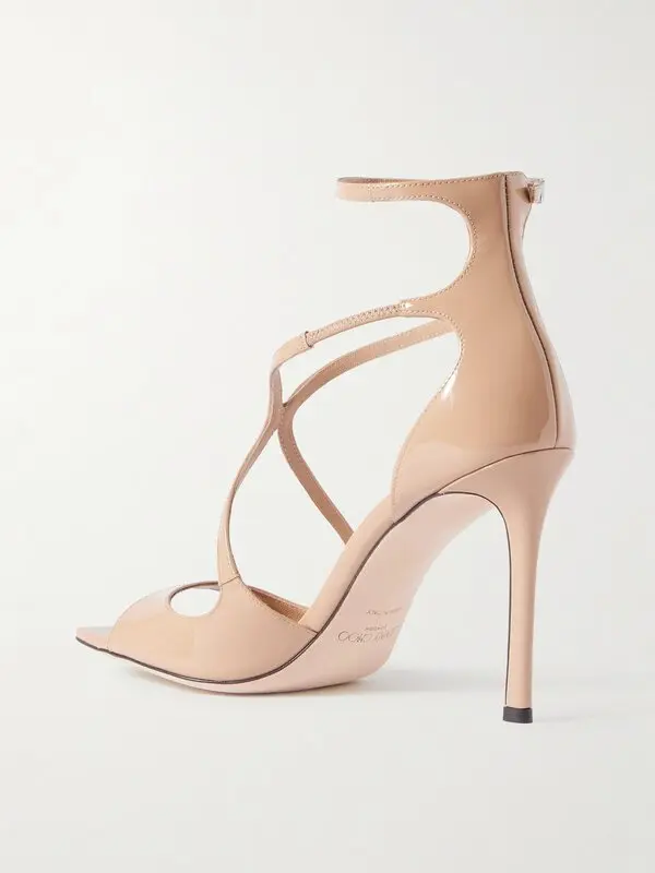 JIMMY CHOO Azia 95 Patent Leather Sandals - Neutrals