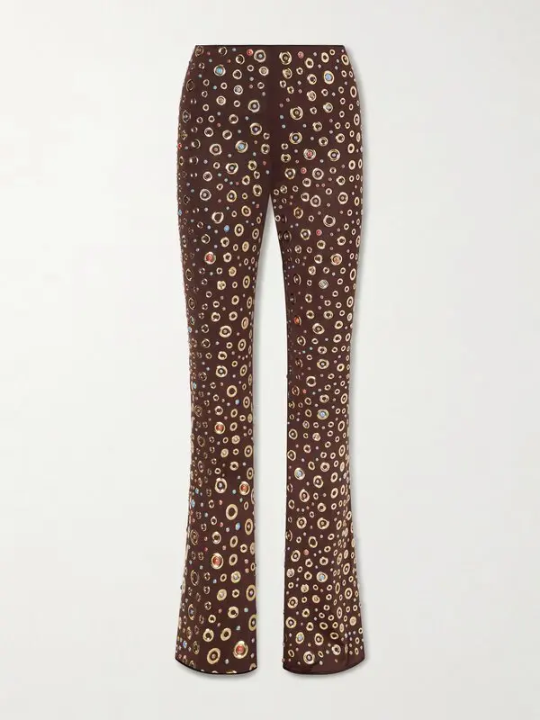 Oseree Embellished Stretch-jersey Flared Trousers - Brown