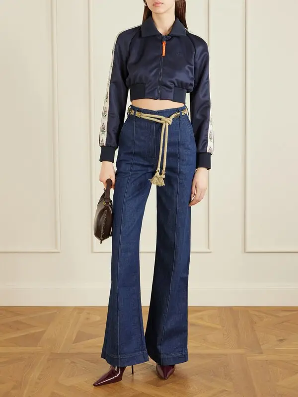 Etro Cropped Canvas-trimmed Satin-jersey Track Jacket - Blue