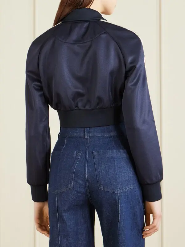 Etro Cropped Canvas-trimmed Satin-jersey Track Jacket - Blue