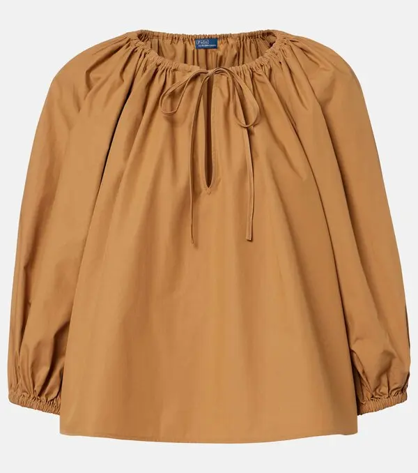 Polo Ralph Lauren Gathered Cotton Poplin Blouse - Brown