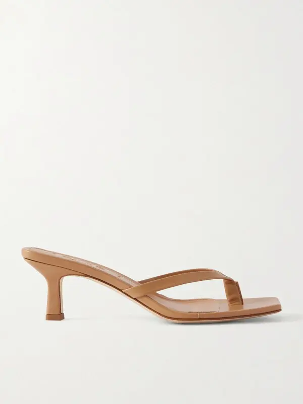 AeydĒ Wilma Leather Kitten Heel Thong Sandals - Brown
