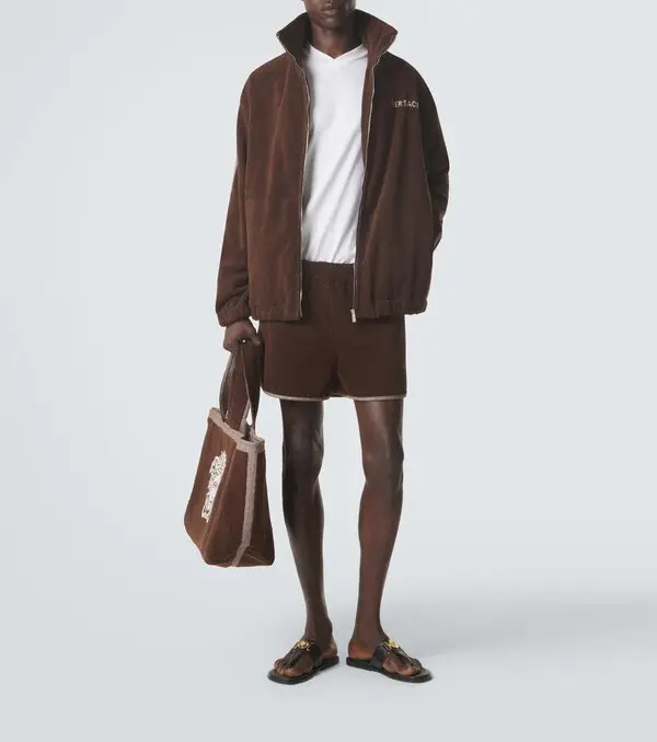 Versace Logo Cotton Terry Zip-up Sweatshirt - Brown