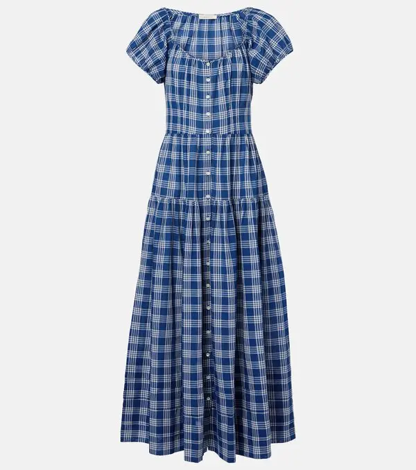 DÔEN Valenne Checked Cotton Midi Dress