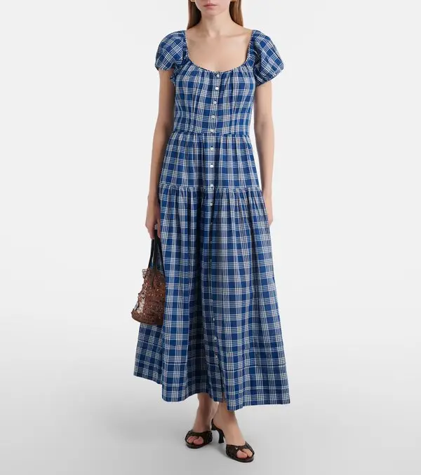 DÔEN Valenne Checked Cotton Midi Dress