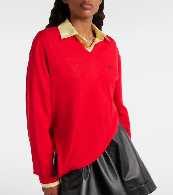 Loewe Double L Asymmetric Wool Sweater - Red