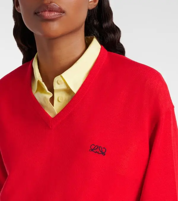 Loewe Double L Asymmetric Wool Sweater - Red