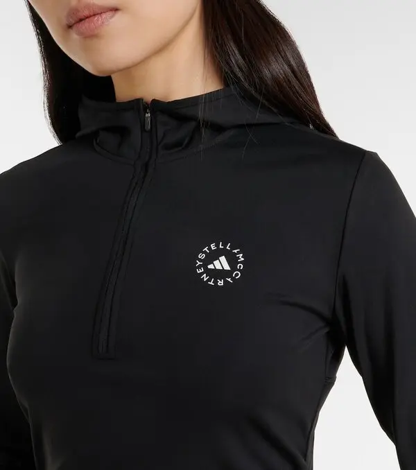 Adidas By Stella McCartney Logo Hooded Zip-up Top - Black
