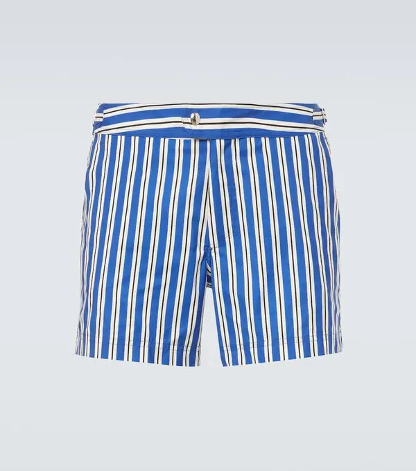 TOM FORD Striped Poplin Swim Trunks - Blue