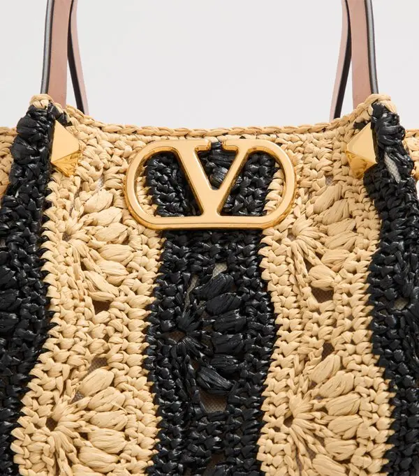 Valentino Garavani Medium Raffia Vlogo Tote Bag