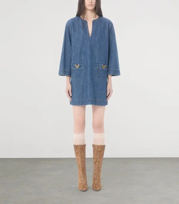Valentino Garavani Denim Shift Mini Dress - Blue