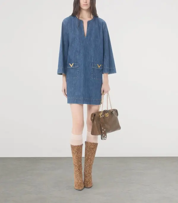 Valentino Garavani Denim Shift Mini Dress - Blue
